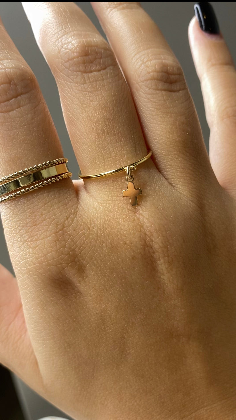14K Gold Filled Cross Charm Ring | Dainty Christian Jewelry | Faith Gi ...